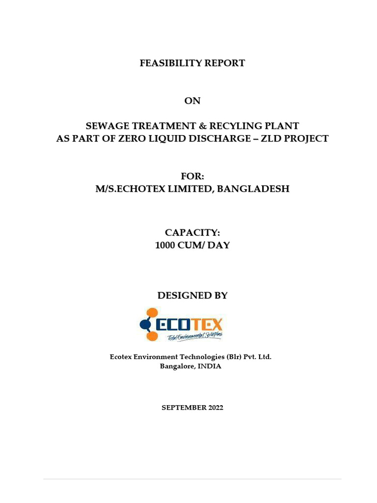 Feasibility Report For 1 MLD STP Recycle System | PDF | Sewage ...