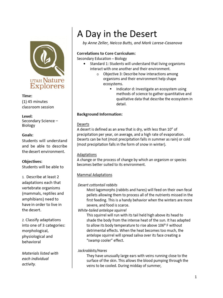 A-Day-in-the-Desert | PDF | Desert | Adaptation