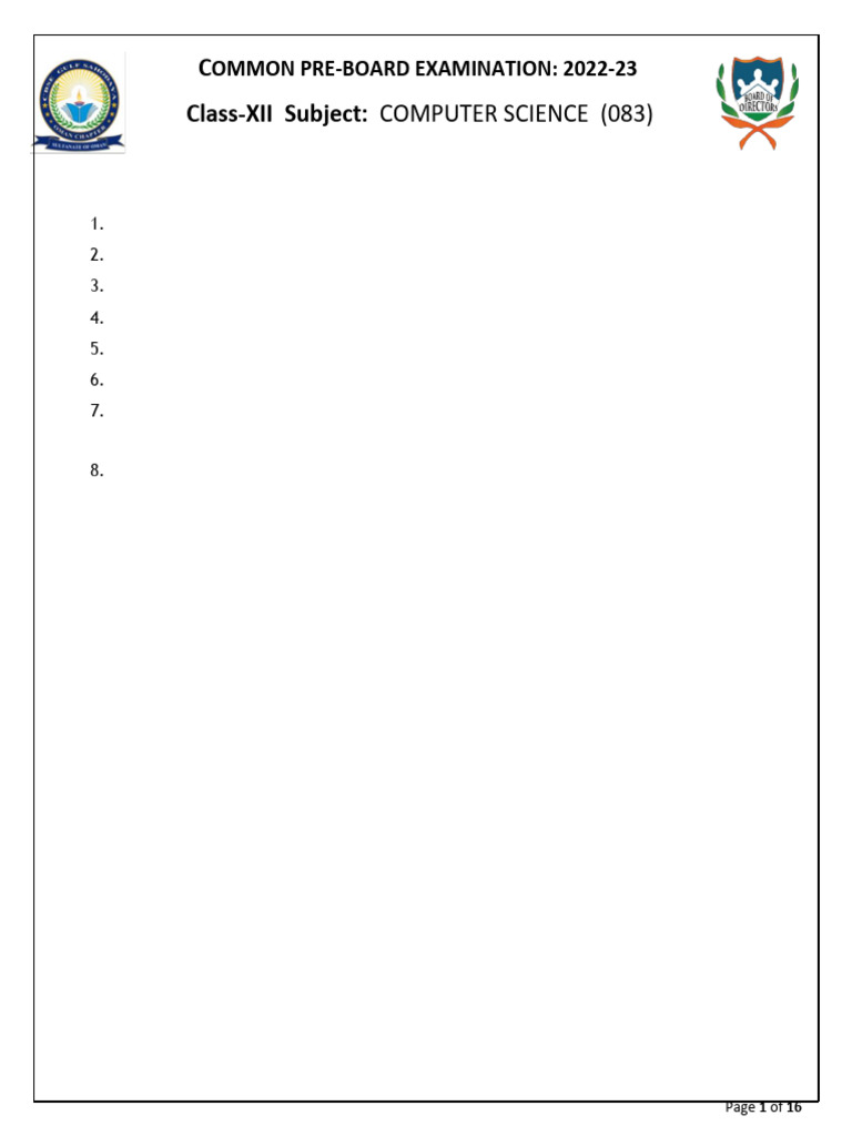 PT SC Class Xii Isg Cpbe 2023 | PDF | Computing | Computer Programming