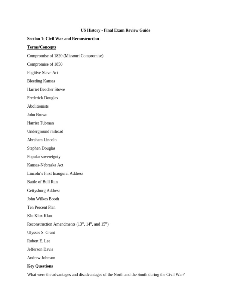 Semester 1 Final Exam Review Guide (US) | PDF | Progressive Era ...