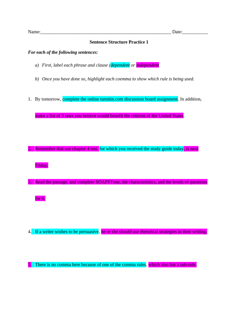 Sentence Structure Practice 1 | PDF