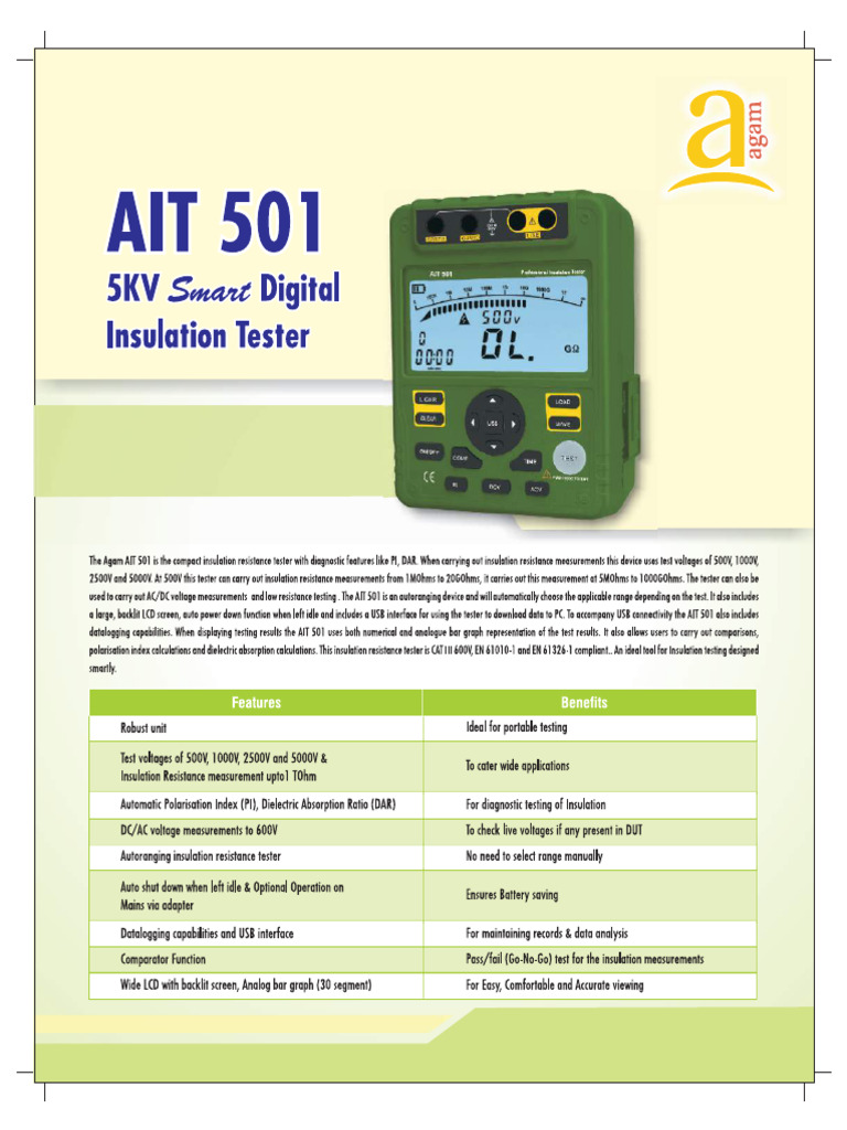 AIT-501 AGAM Insulation Tester 5KV-Compressed | PDF