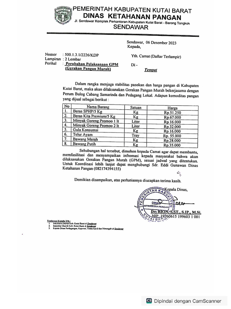 Surat Perubahan Jadwal GPM | PDF