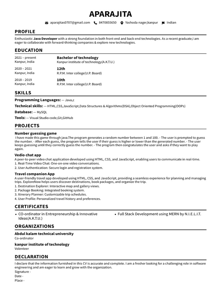 Aparajita my cv | PDF | Java Script | Application Software