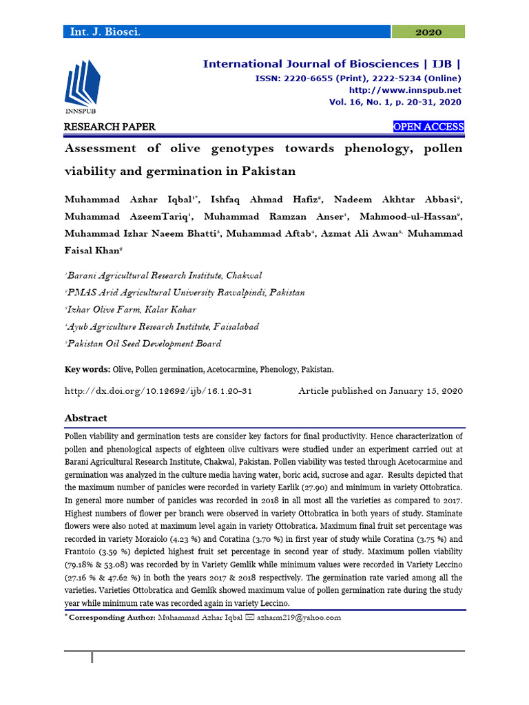 Olive Genotype Assessment in Pakistan | PDF | Olive | Flowers
