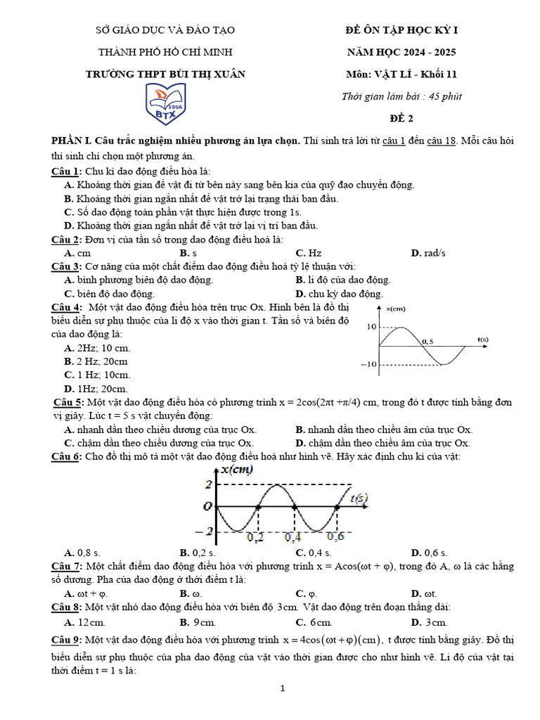 đề ôn số 2 HK1 khối 11 24-25 | PDF