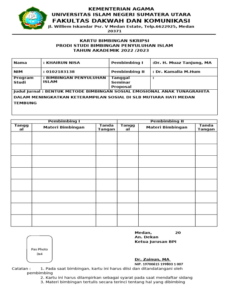 Kartu Bimbingan Skripsi Nisa | PDF
