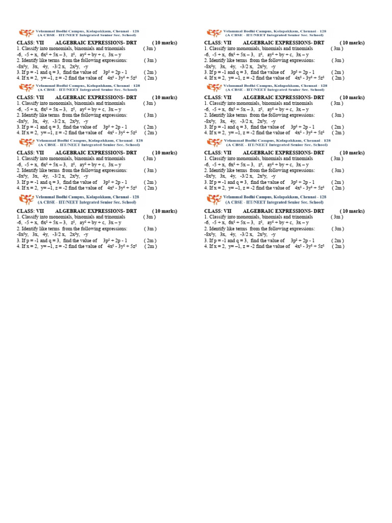 Algebraic Expression DRT | PDF | Algebra | Abstract Algebra