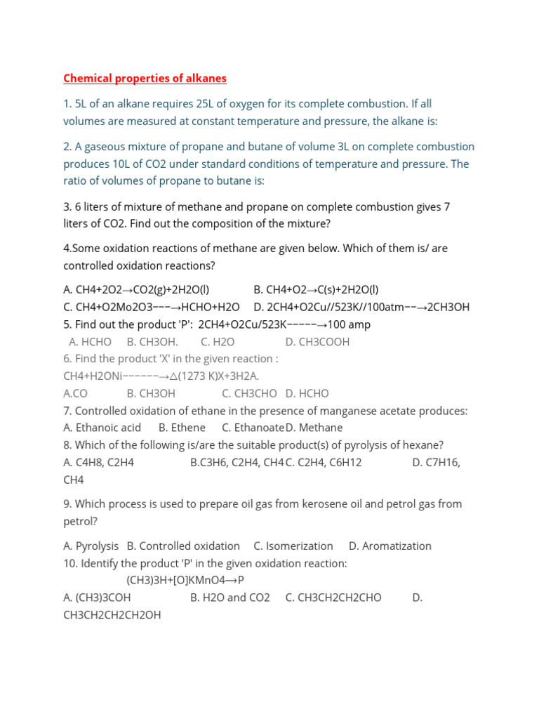 cemical properties of alkanes 2 pdf | PDF | Alkane | Chemical Reactions