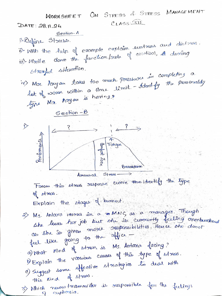 Worksheet On Stress and Stress Management | PDF