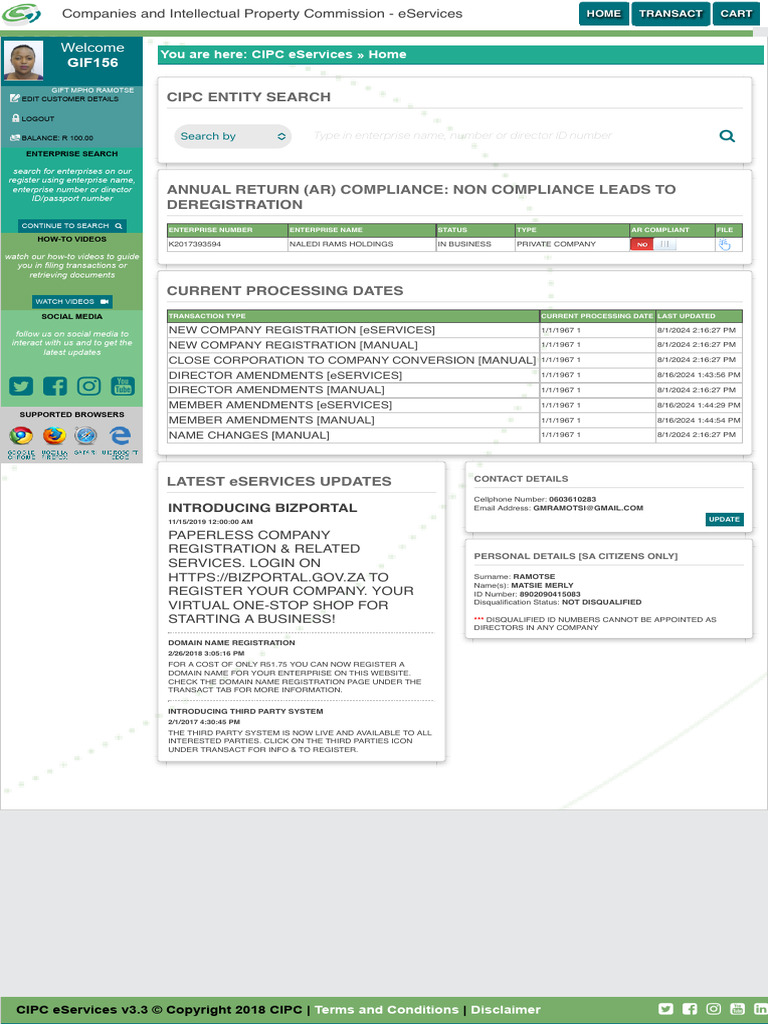 Companies and Intellectual Property Commission (CIPC) EServices | PDF | Software | Computing