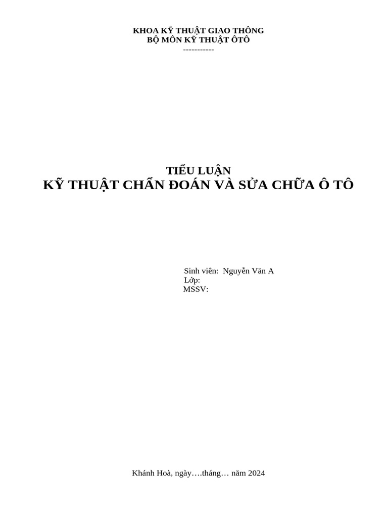 Tieu Luan - Ky Thuat Sua Chua o To (K63) | PDF
