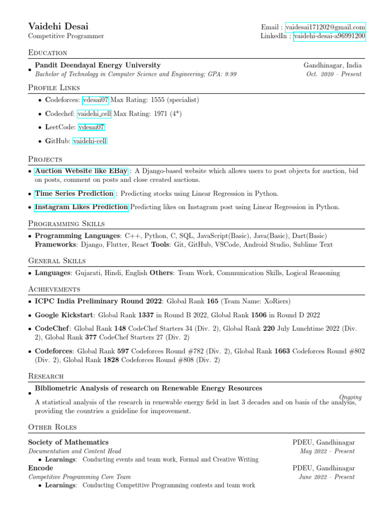 Vaidehi Desai-Resume | PDF | Computing | Computer Programming