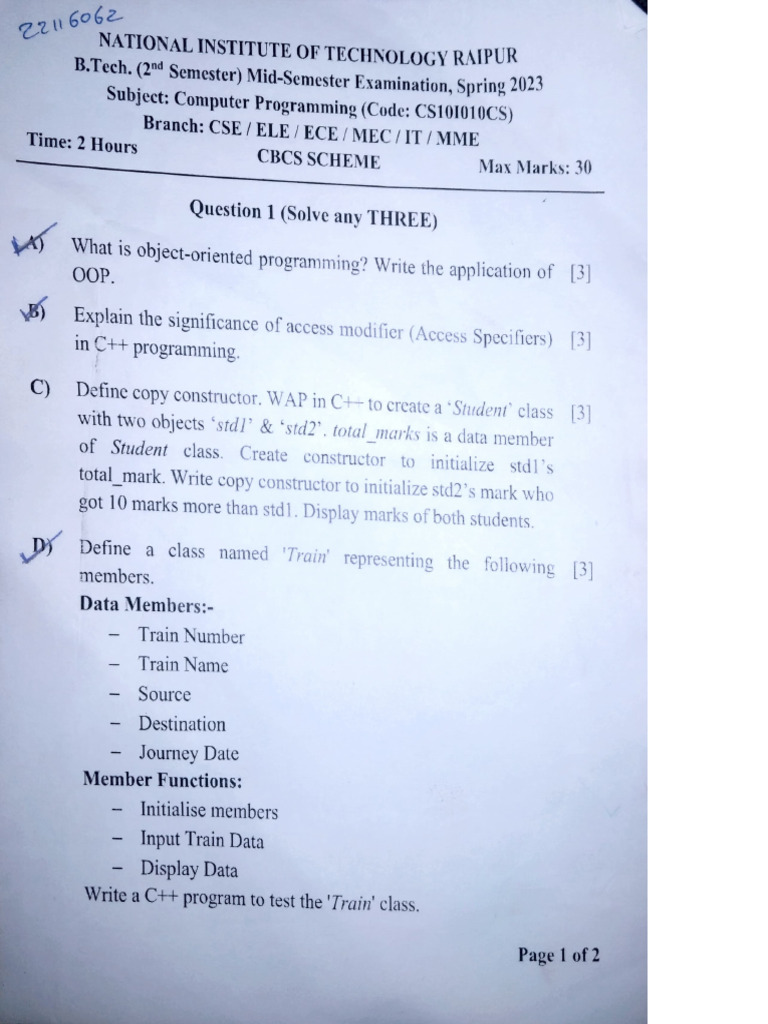 2nd Sem Papers 2022-23 | PDF