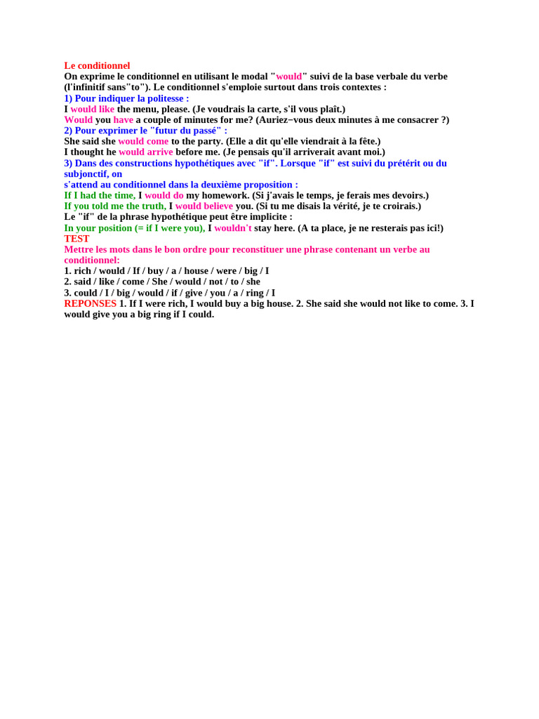 Le conditionnel en anglais | PDF