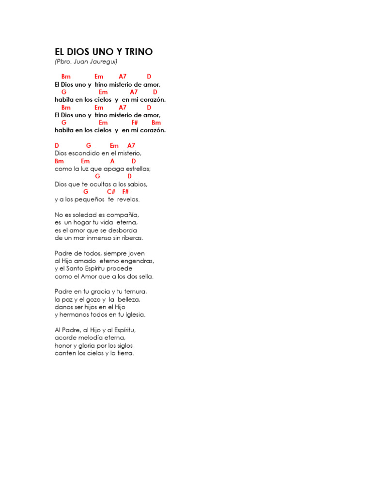 EL DIOS UNO Y TRINO (Letra y Acordes) | PDF