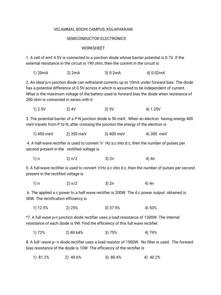 Semiconductor Diode Exercises | PDF | Rectifier | Diode