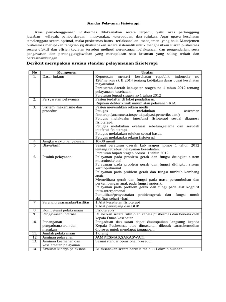 Standar Pelayanan Fisioterapi | PDF