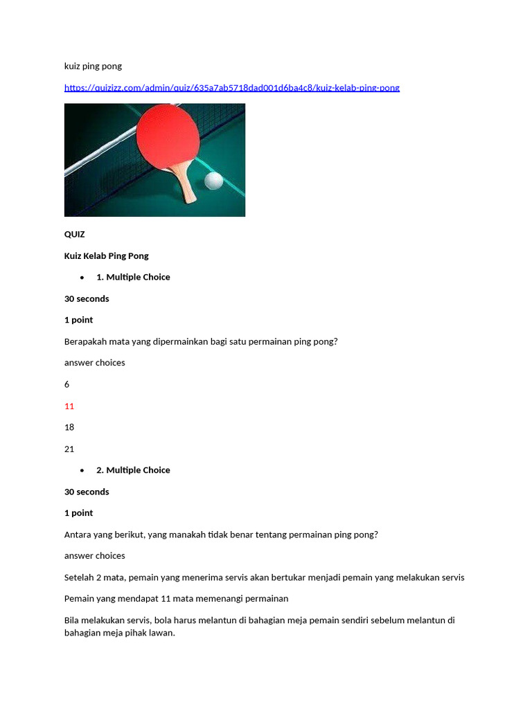 Kuiz Ping Pong | PDF