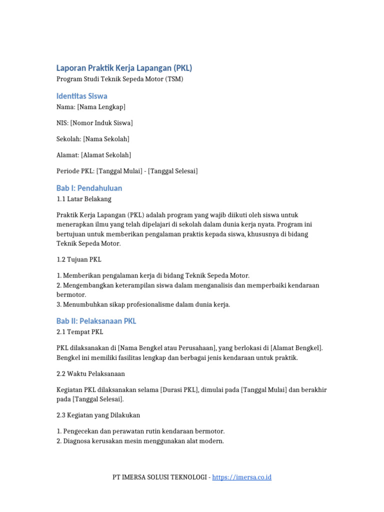 Contoh Laporan PKL Jurusan TSM | PDF