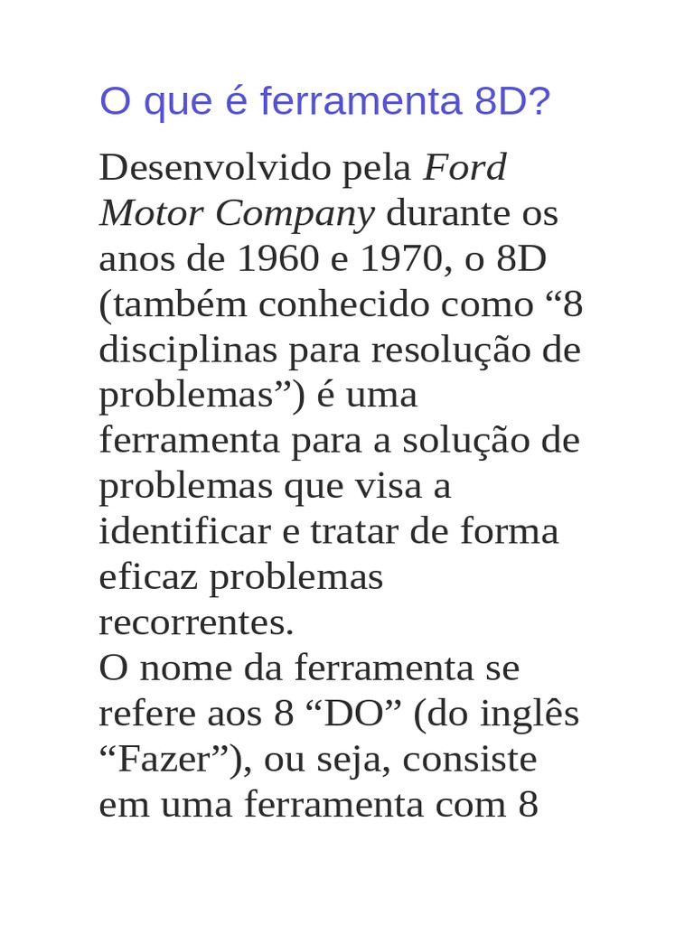 Entenda a Ferramenta 8D para Problemas | PDF | Aprendizado
