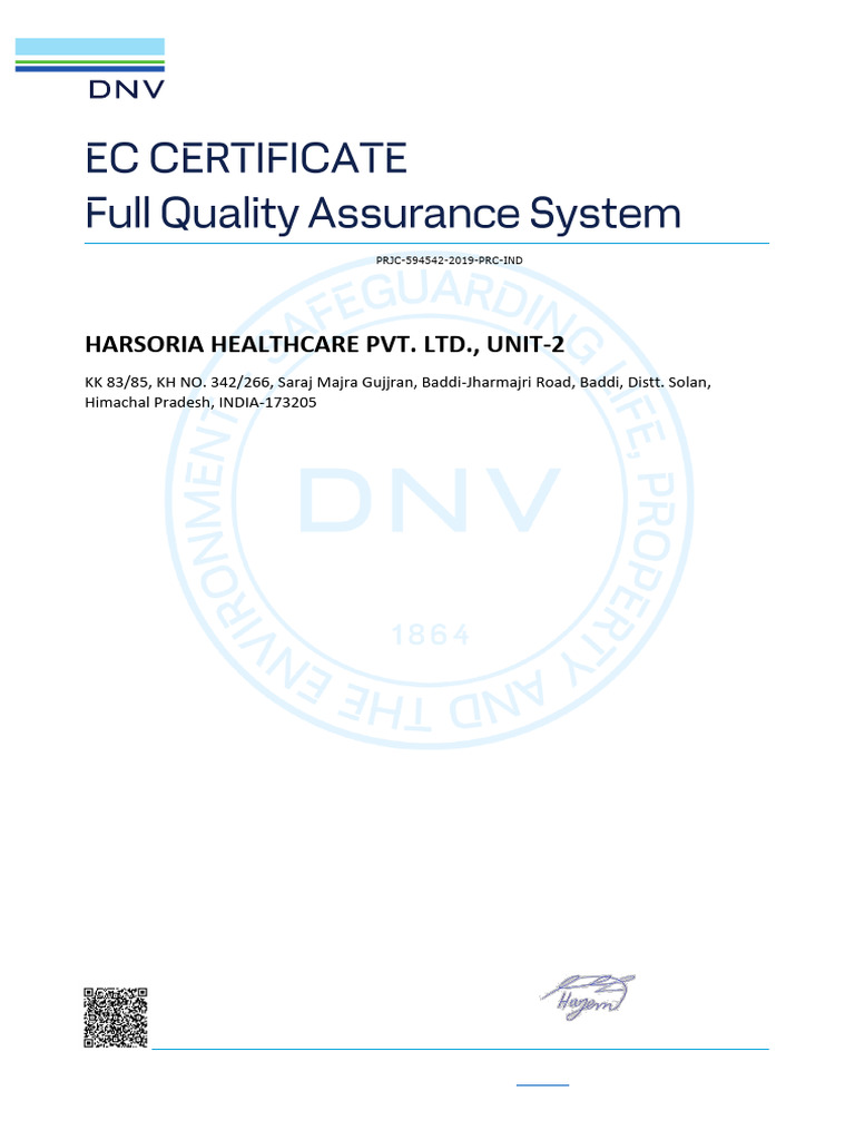 EC Certificate for Harsoria Healthcare | PDF