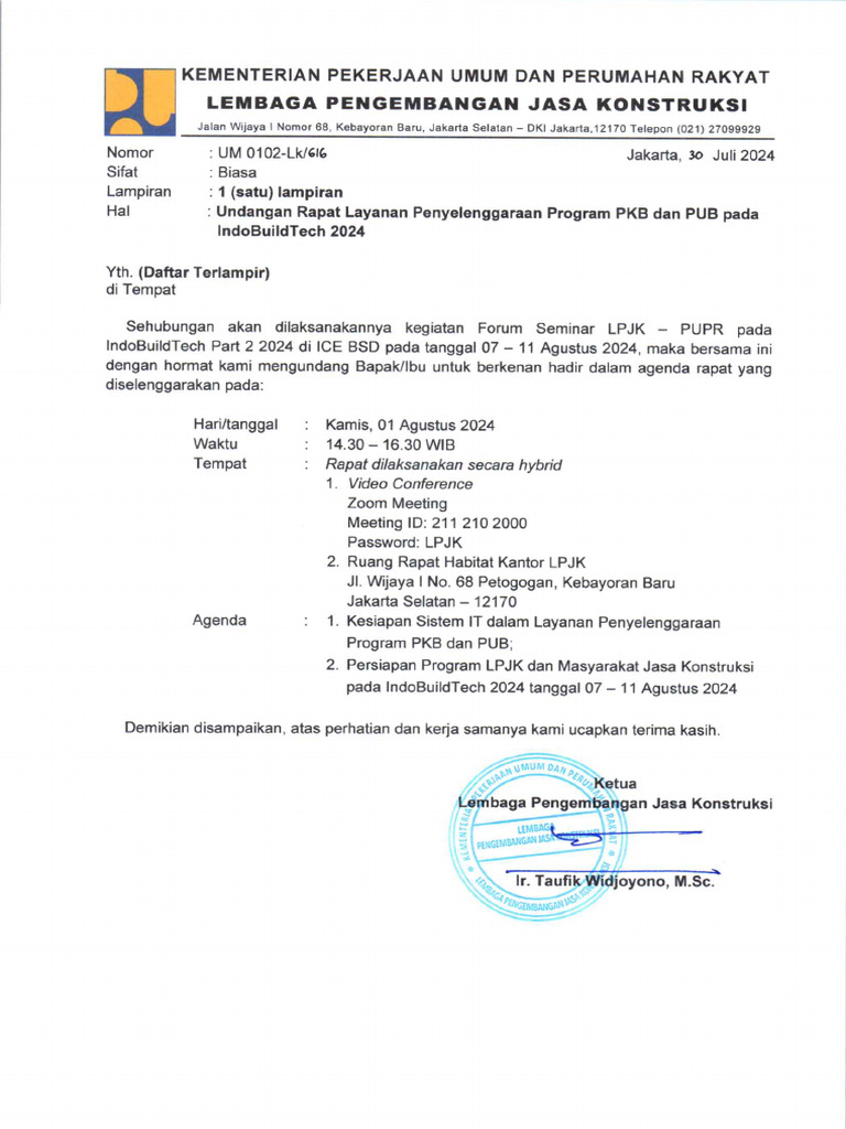 616_UM 0102-Lk_Undangan Rapat Layanan Penyelenggaraan Program PKB dan PUB pada IndoBuildTech ...