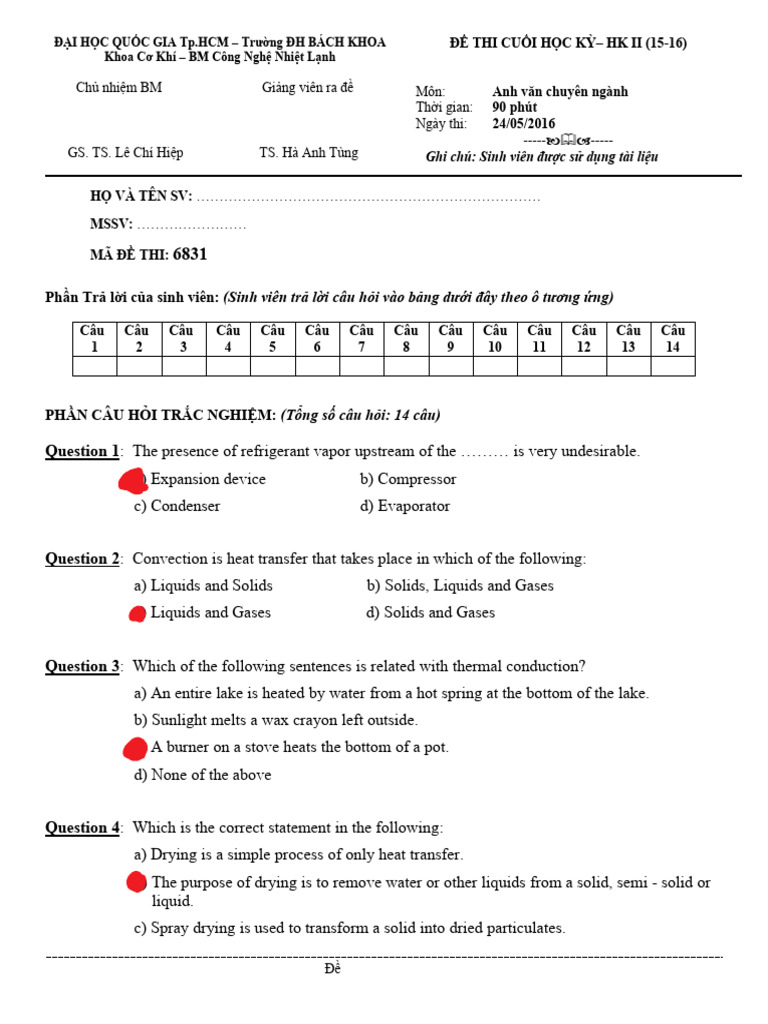 De 1 Cuoi Ky Anh Van Chuyen Nganh Tung2 | PDF | Heat | Heat Transfer