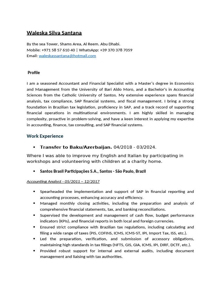 CV Abu Dhabi | PDF | Accounting | Taxes