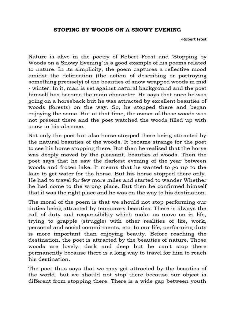 Stoping by Woods On A Snowy Evening | PDF | Poetry