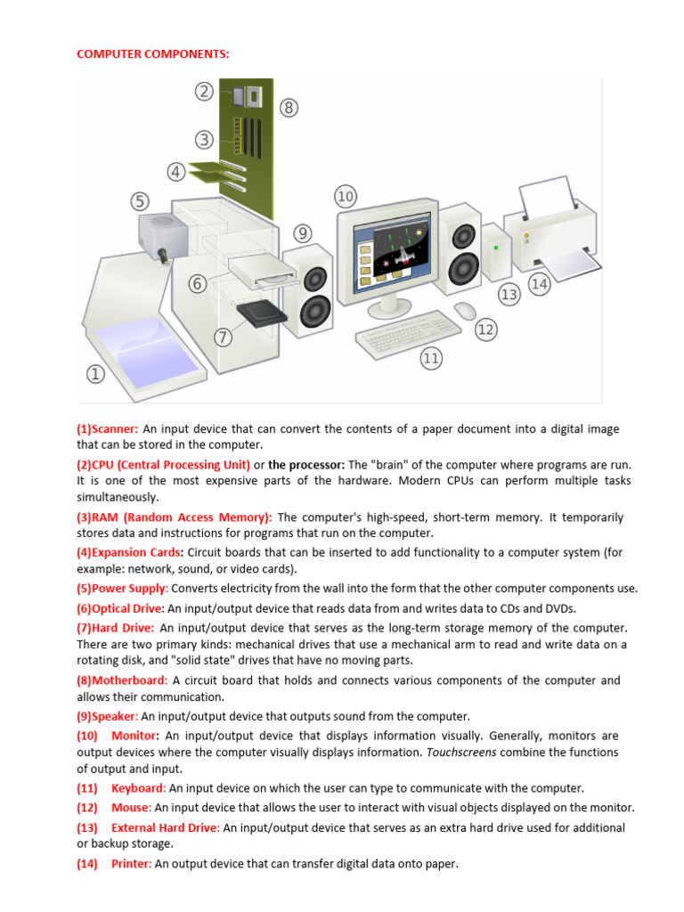 PARTS OF A COMPUTER Handout COMPLETE | PDF