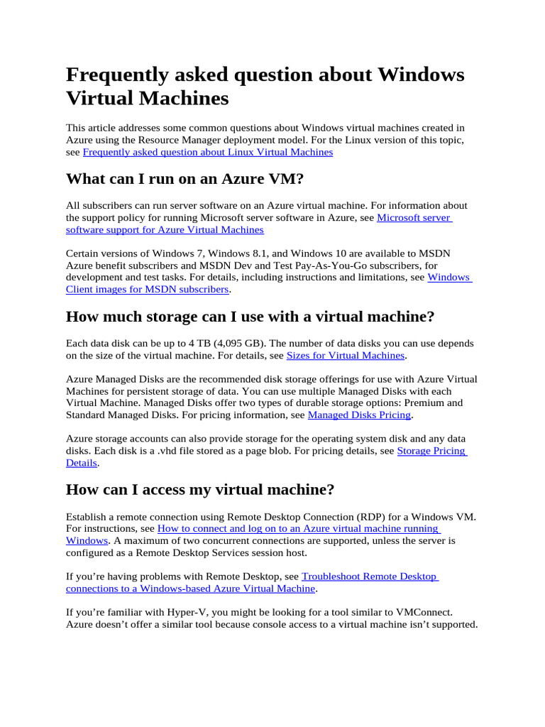 Frequently Asked Question About Windows Virtual Machines | PDF | Virtual Machine | Microsoft Windows