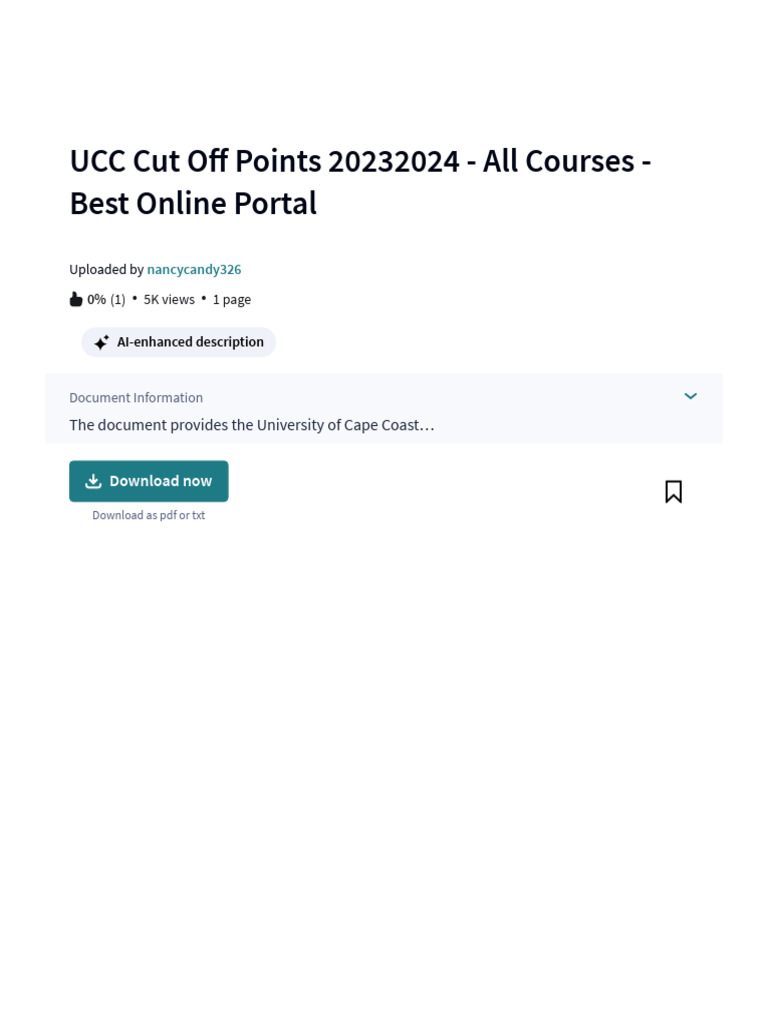 UCC Cut Off Points 20232024 - All Courses - Best Online Portal - PDF ...