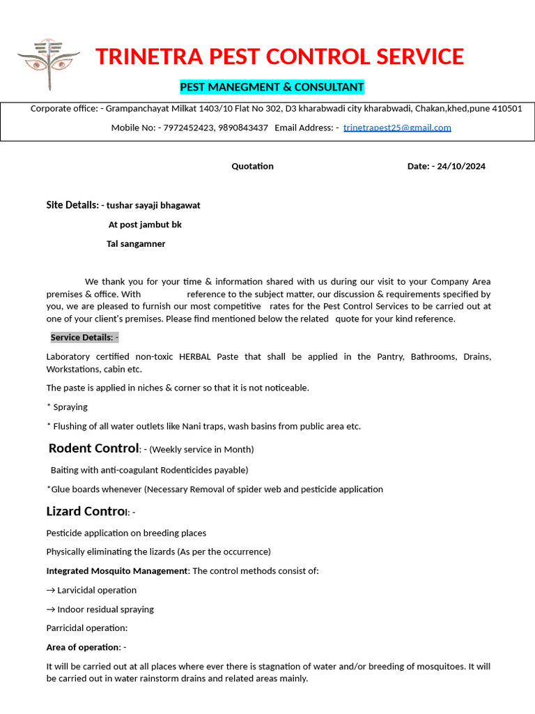 Trinetra Quotation word (2) | PDF | Pest Control | Pesticide