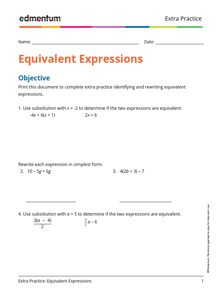 Extra Practice - Equivalent Expressions | PDF