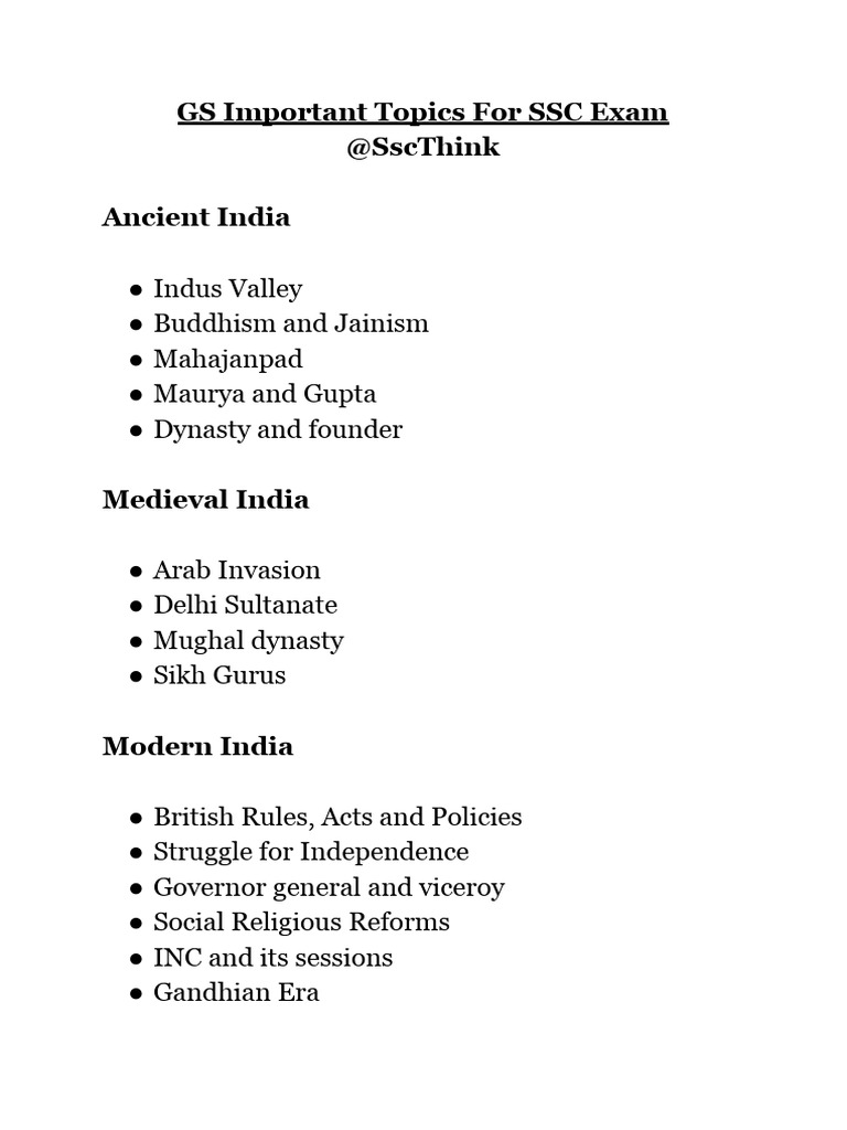 SSC Gs Important Topics | PDF