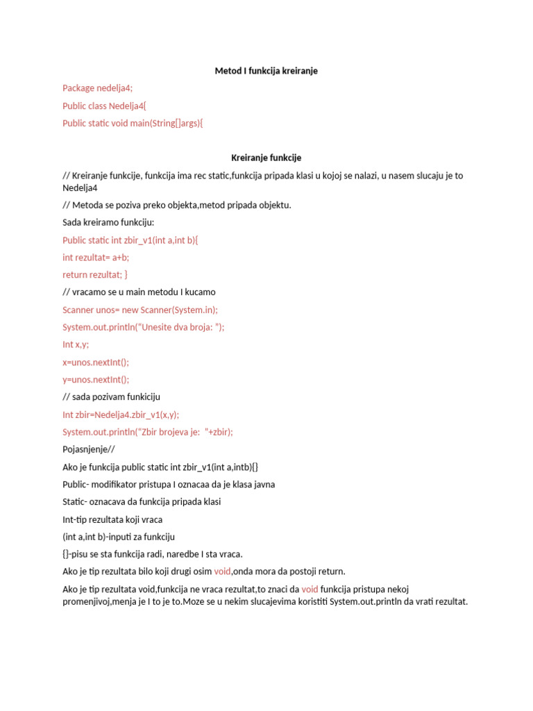 Metod I Funkcija Kreiranje-Java | PDF