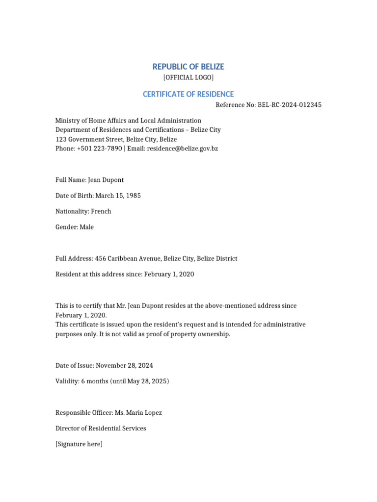 Certificate_of_Residence_Belize | PDF