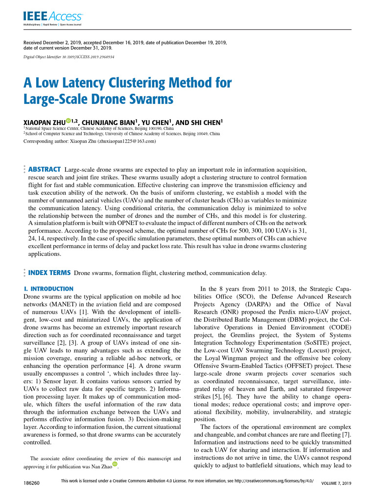 A Low Latency Clustering Method For Large-Scale Drone Swarms | PDF | Computer Network | Unmanned ...