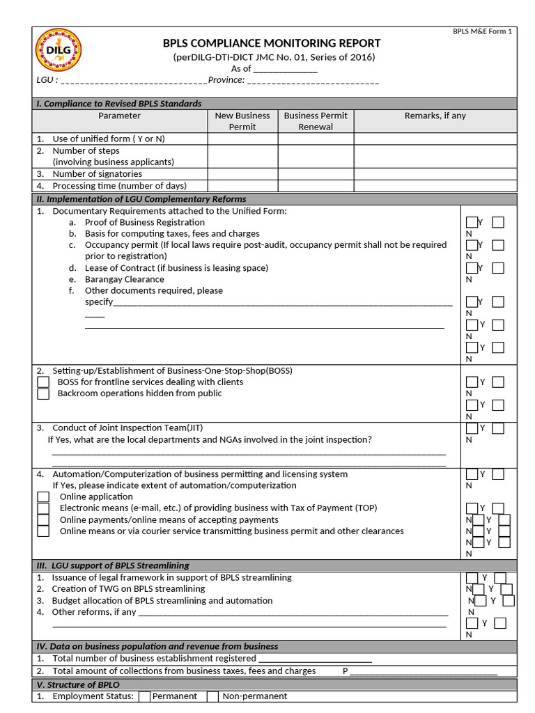 BPLS-Monitoring-Form 1 | PDF