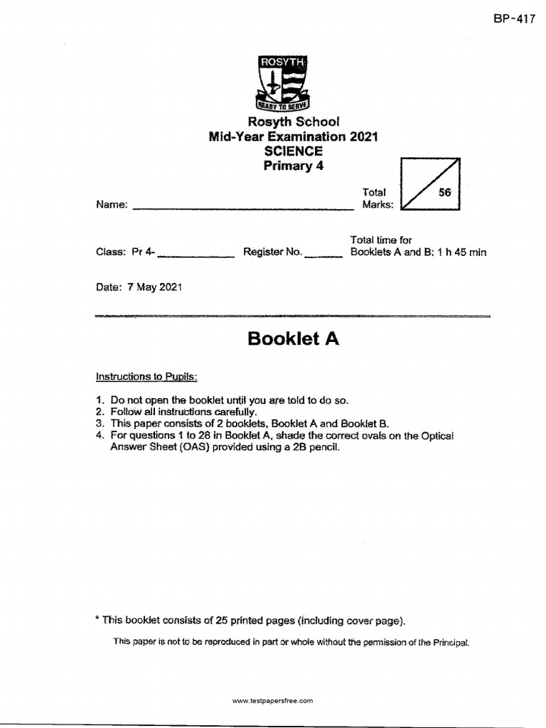 P4 Science 2021 SA1 Rosyth | PDF