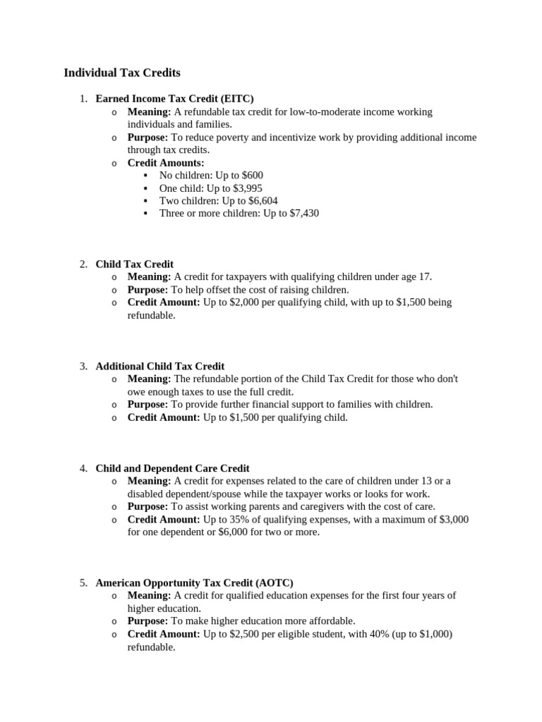 4.individual - Tax Credits | PDF | Tax Credit | Earned Income Tax Credit