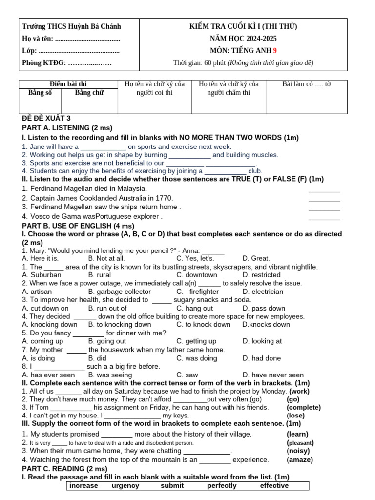 Anh 9 - PD 29, 30-De Thi So 3 | PDF | Age Of Discovery | Emperor