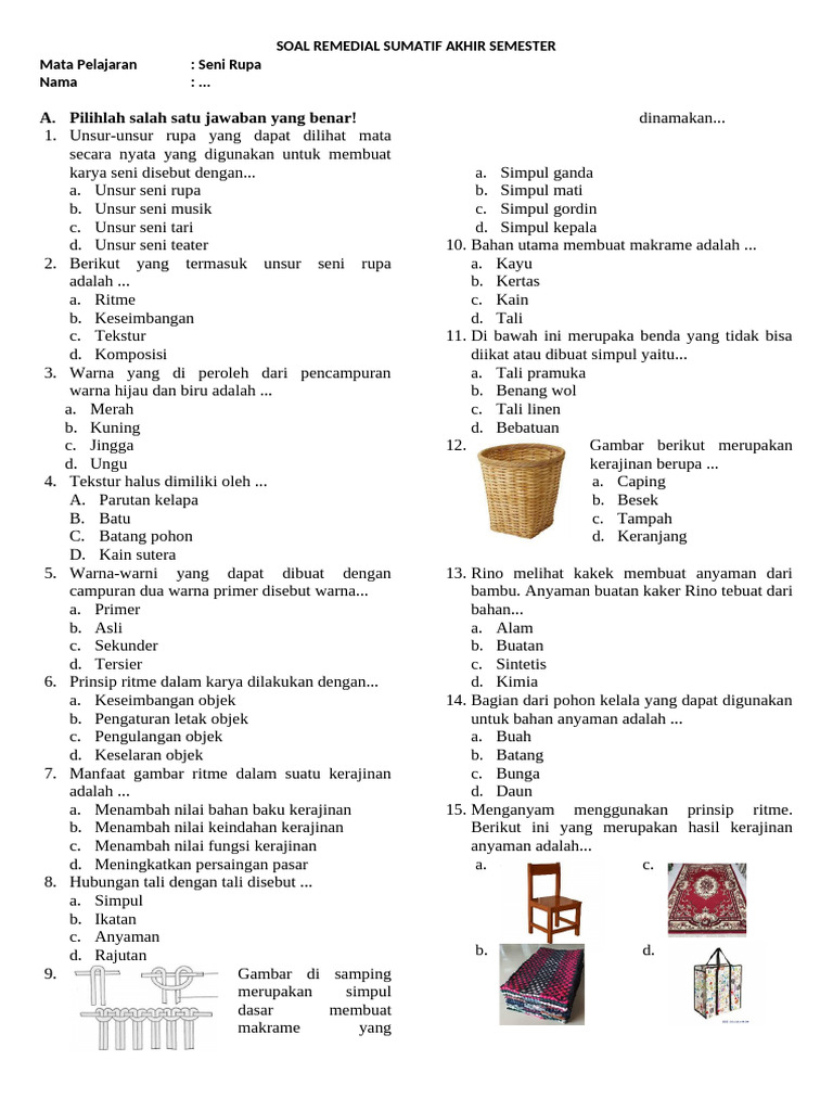 Remedial SAS Ganjil Seni Rupa | PDF