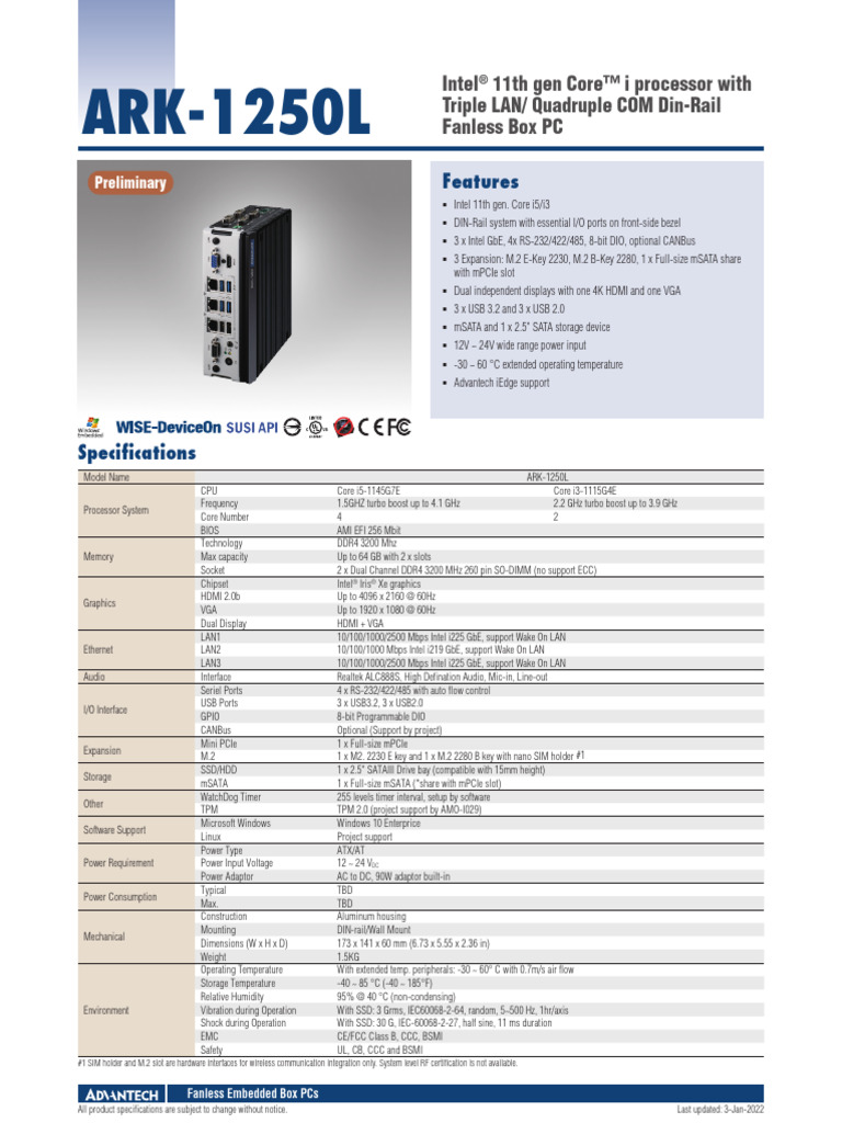 Ark-1250l DS (010322) 20220103102435 | PDF | Usb | Solid State Drive