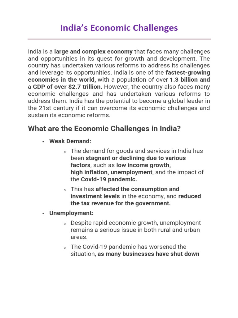 India's Economic Challenges | PDF | Poverty & Homelessness | Economic ...