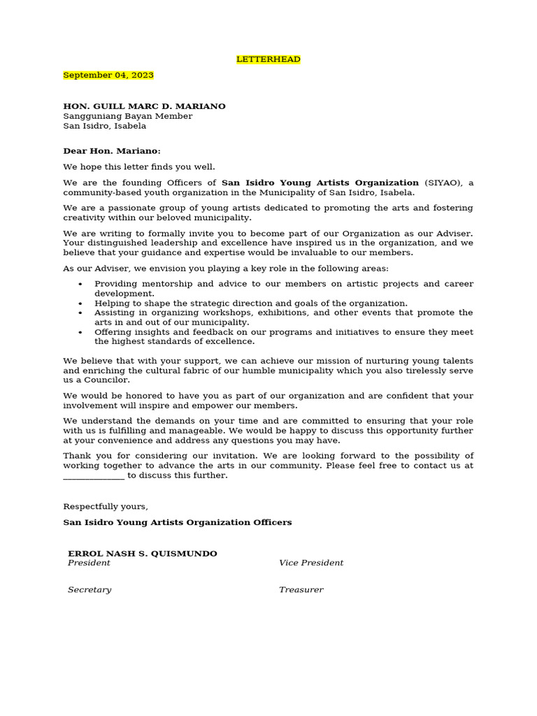 Request-Letter SIYAO Adviser | PDF