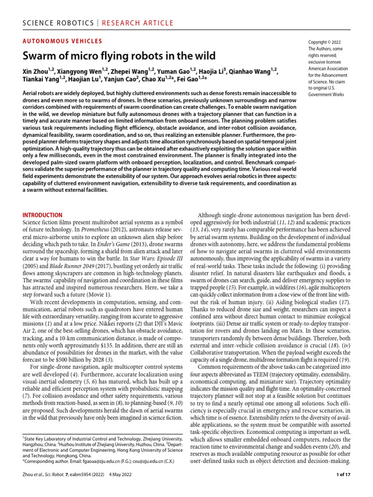 Swarm of Micro Flying Robots in The Wild | PDF | Unmanned Aerial Vehicle | Robotics