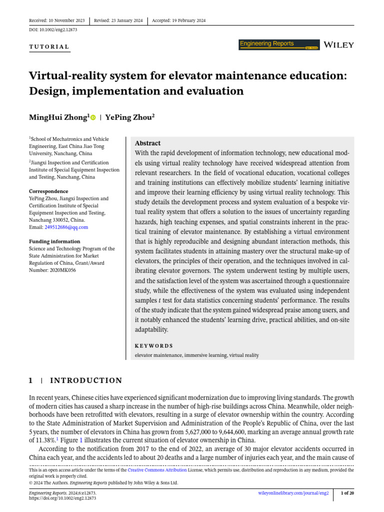Virtual-Reality System For Elevator Maintenance Ed | PDF | Virtual ...