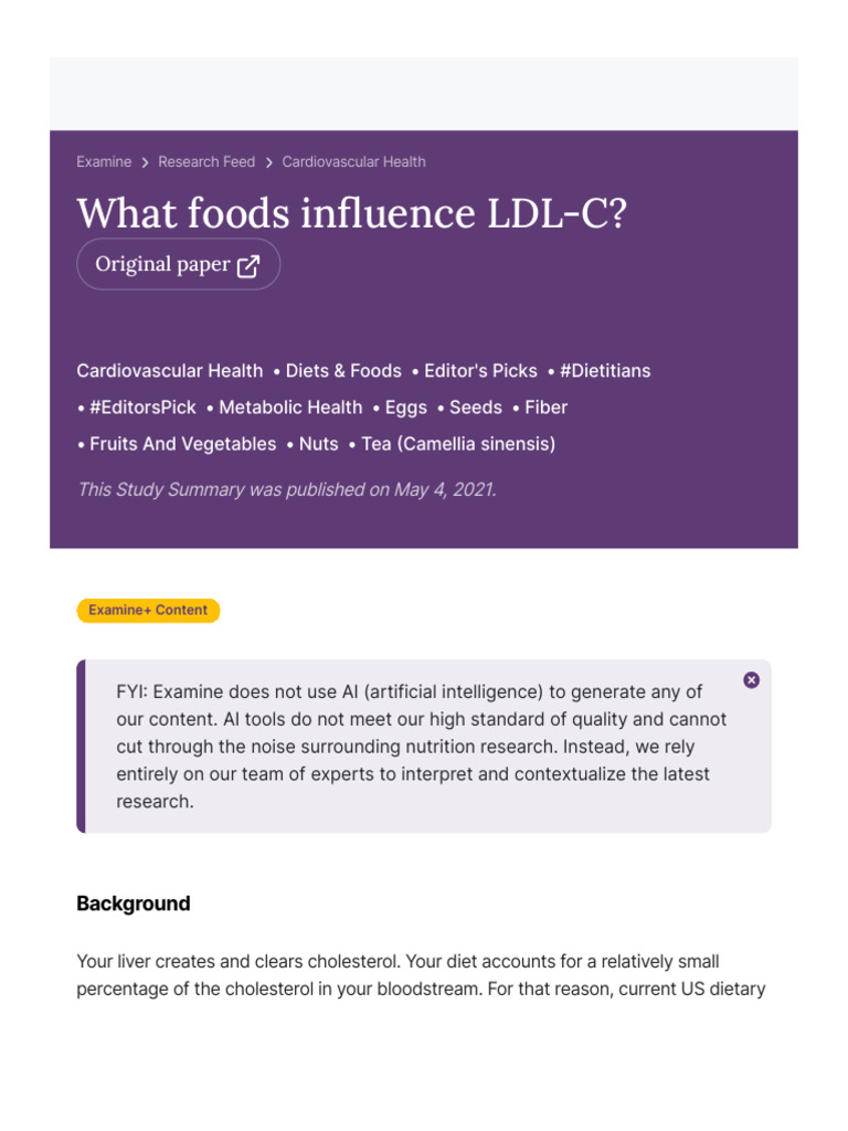 What Foods Influence LDL-C? - Study Summary - Examine | PDF | Low ...